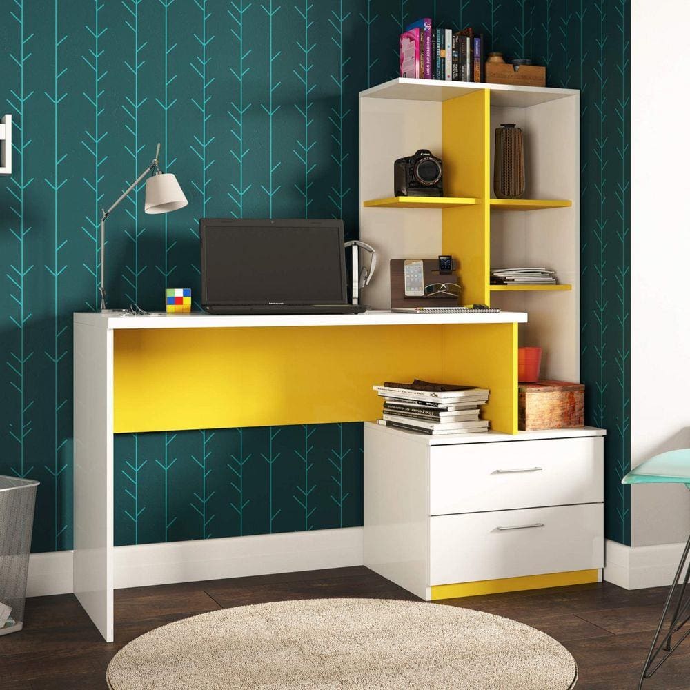 Escrivaninha com estante duas gaveta poli | Extra