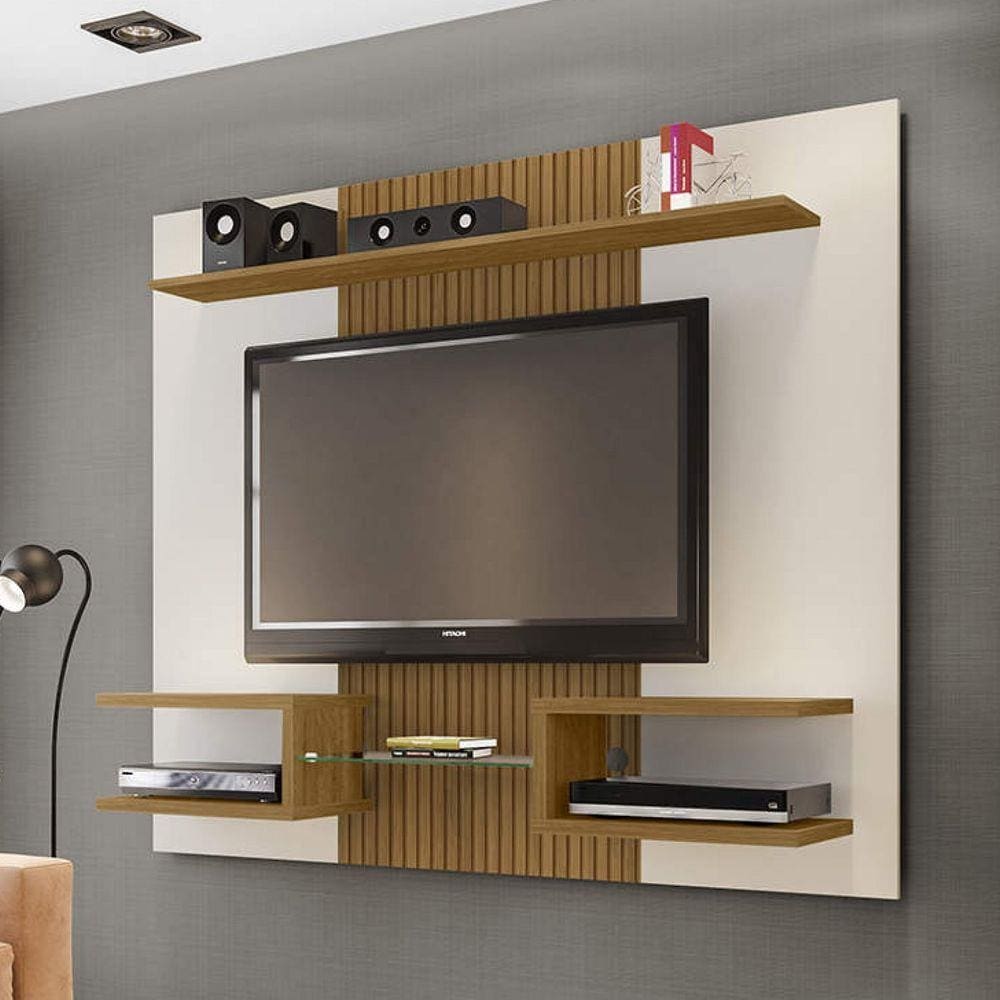 Painel ambar tv ate 64 polegadas off white e cinamomo 3d ripado mov bechara | Extra