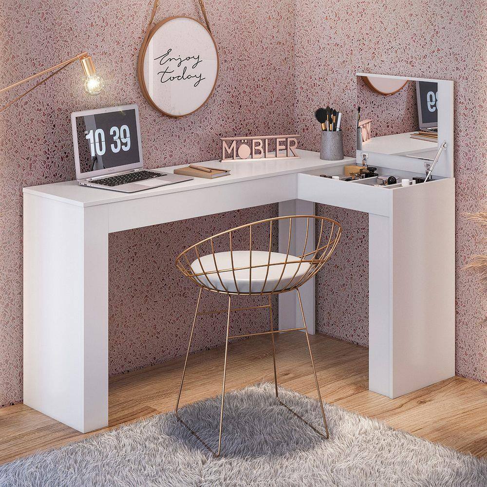 Escrivaninha penteadeira canto com espelho | Extra