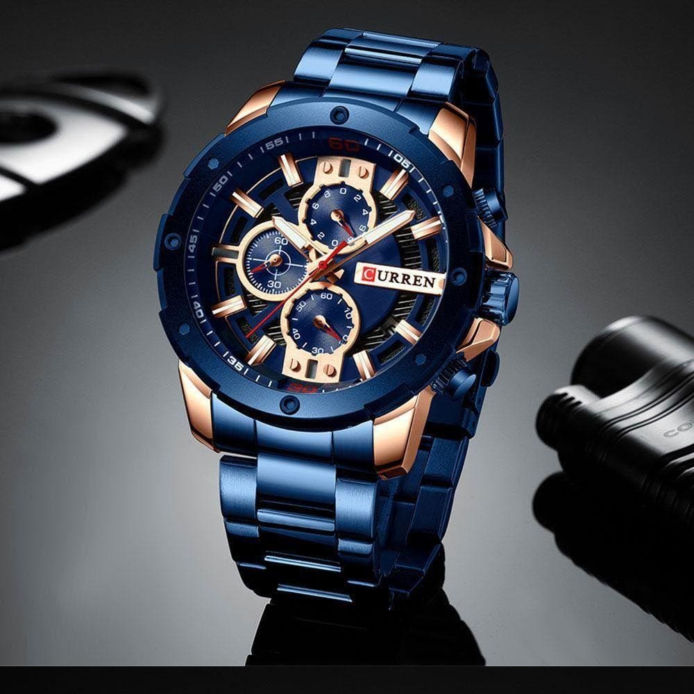 Relogio currem masculino azul e dourado | Extra