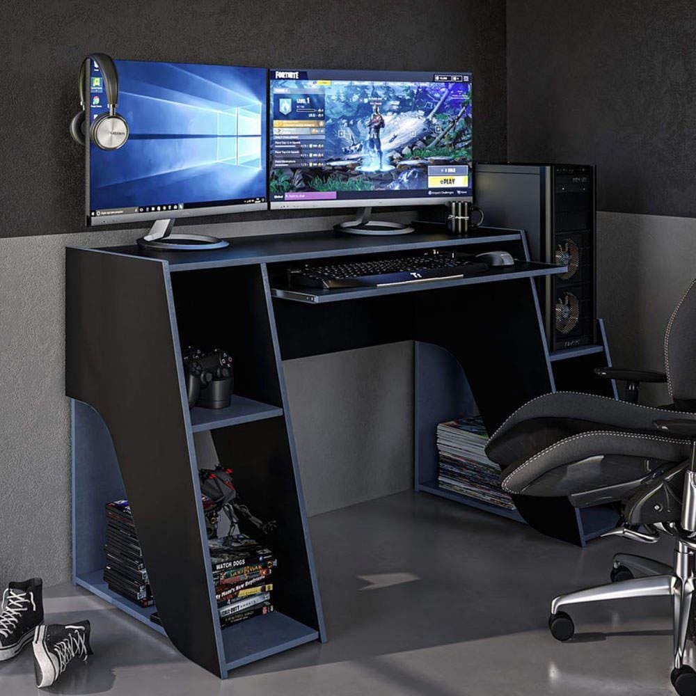 Mesa computador gamer kyoto mdp preto e azul politorno | Extra