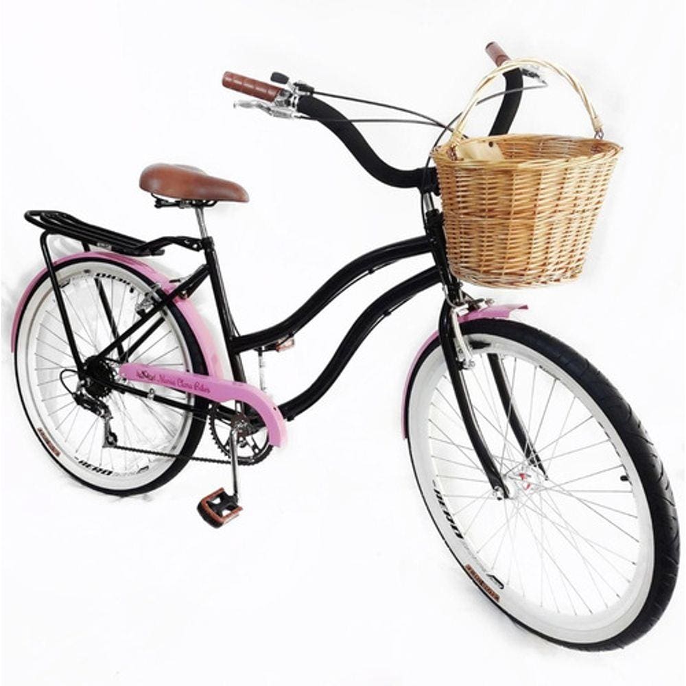 Bicicleta aro 26 feminina preto e rosa | Extra
