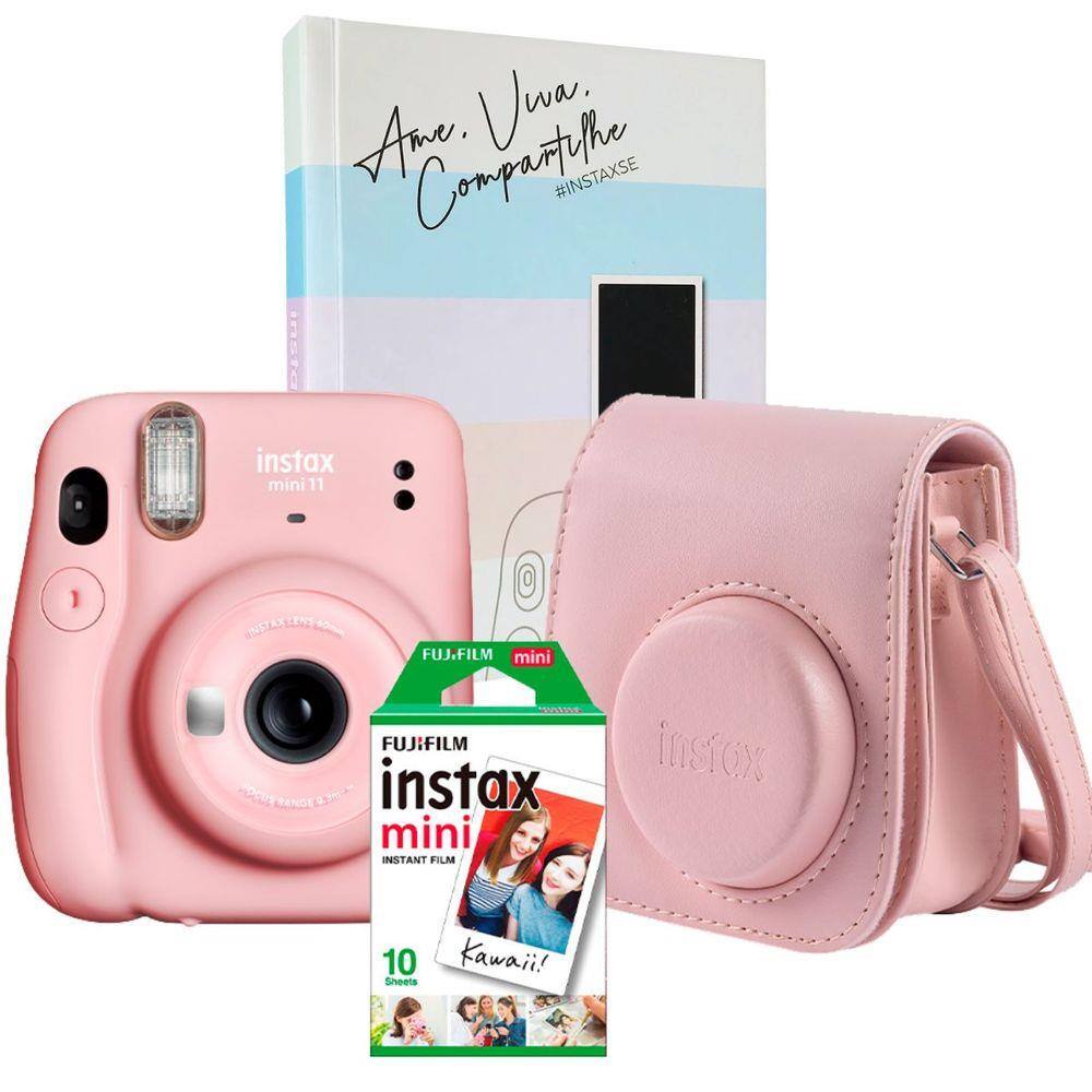 Kit camera instantanea fujifilm instax mini 9 rosa com bolsa e filme ...