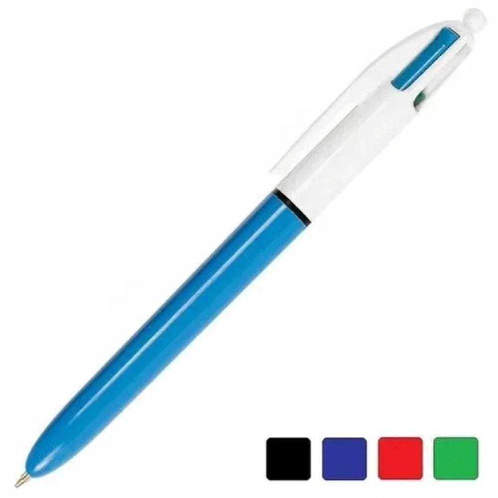 Caneta esferografica retratil bic 4 cores corpo azul metalico 10mm ...