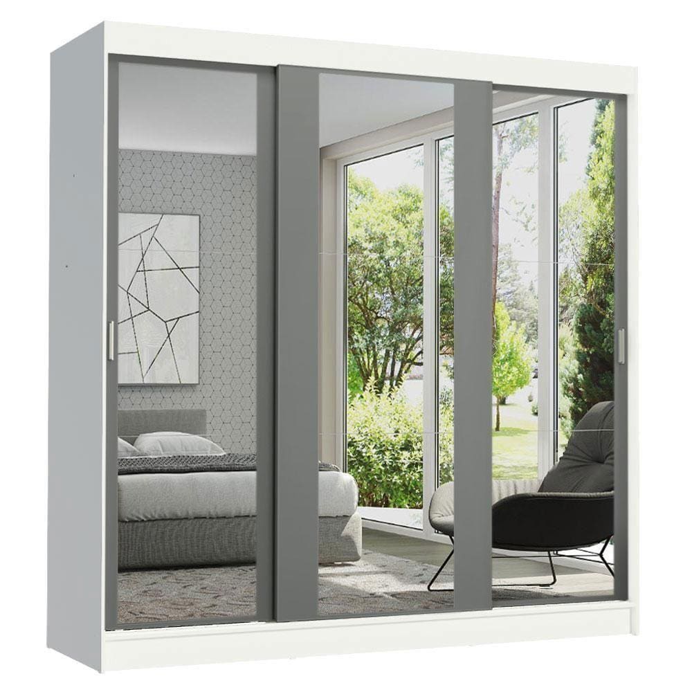 Guarda roupa branco com 3 porta correr e espelho | Extra