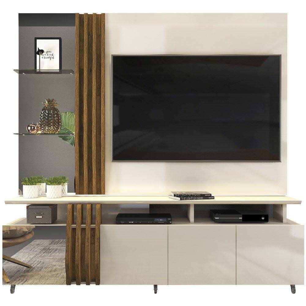 Painel bancada tv 55 polegadas loris preto gloss tronco ripado dj moveis preto gloss tronco ...