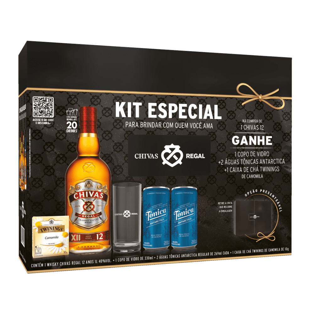Kit Whisky Chivas Highball Tea - Whisky 12 Anos 1l + Copo Vidro 330ml + 2 Águas Tônicas ...