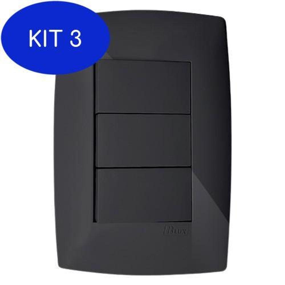 Conjunto interruptor triplo simples grafite | Extra Conjunto interruptor triplo simples grafite | Extra