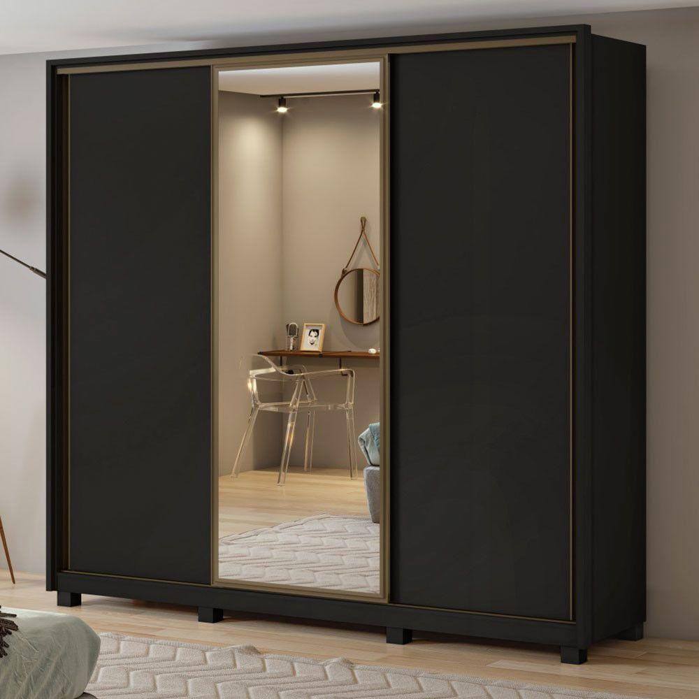 Guarda roupa preto casal com vidro | Extra