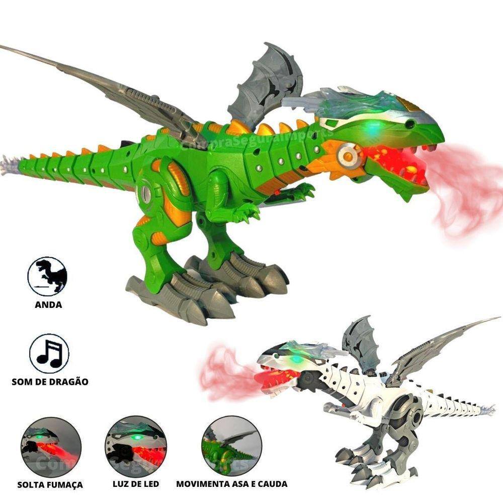 Dinossauro Solta Fumaca Emite Som E Luz Anda Sozinho 665 Bee Toys Extra