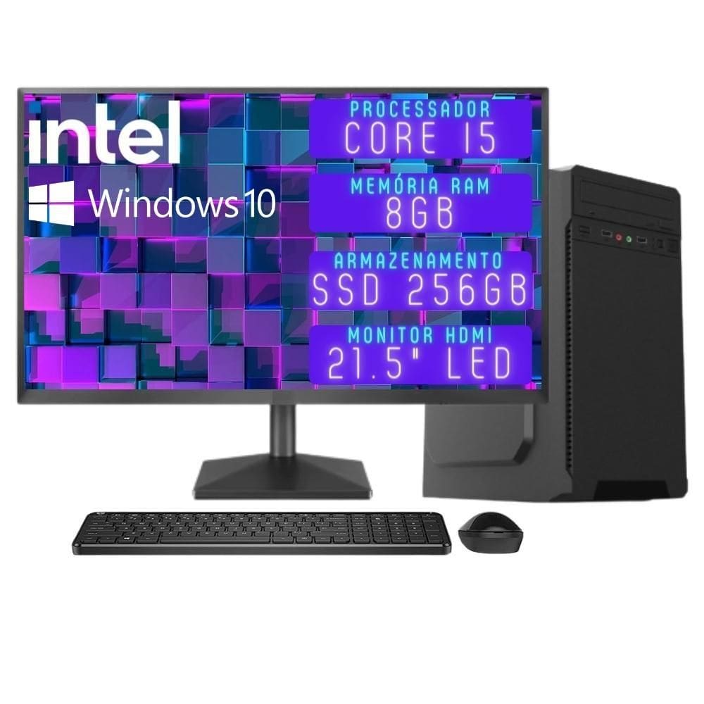 Computador desktop com monitor 21 5 full hd easypc intel core i5 8gb hd 2tb mouse e teclado | Extra