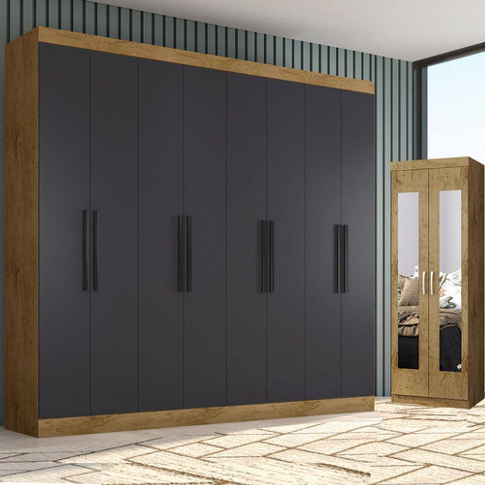 Guarda roupa casal espelho 8 porta com espelho e 4 gaveta | Extra