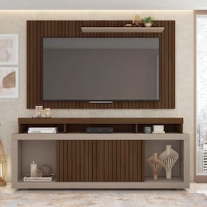 Rack com painel ripado cinza | Extra