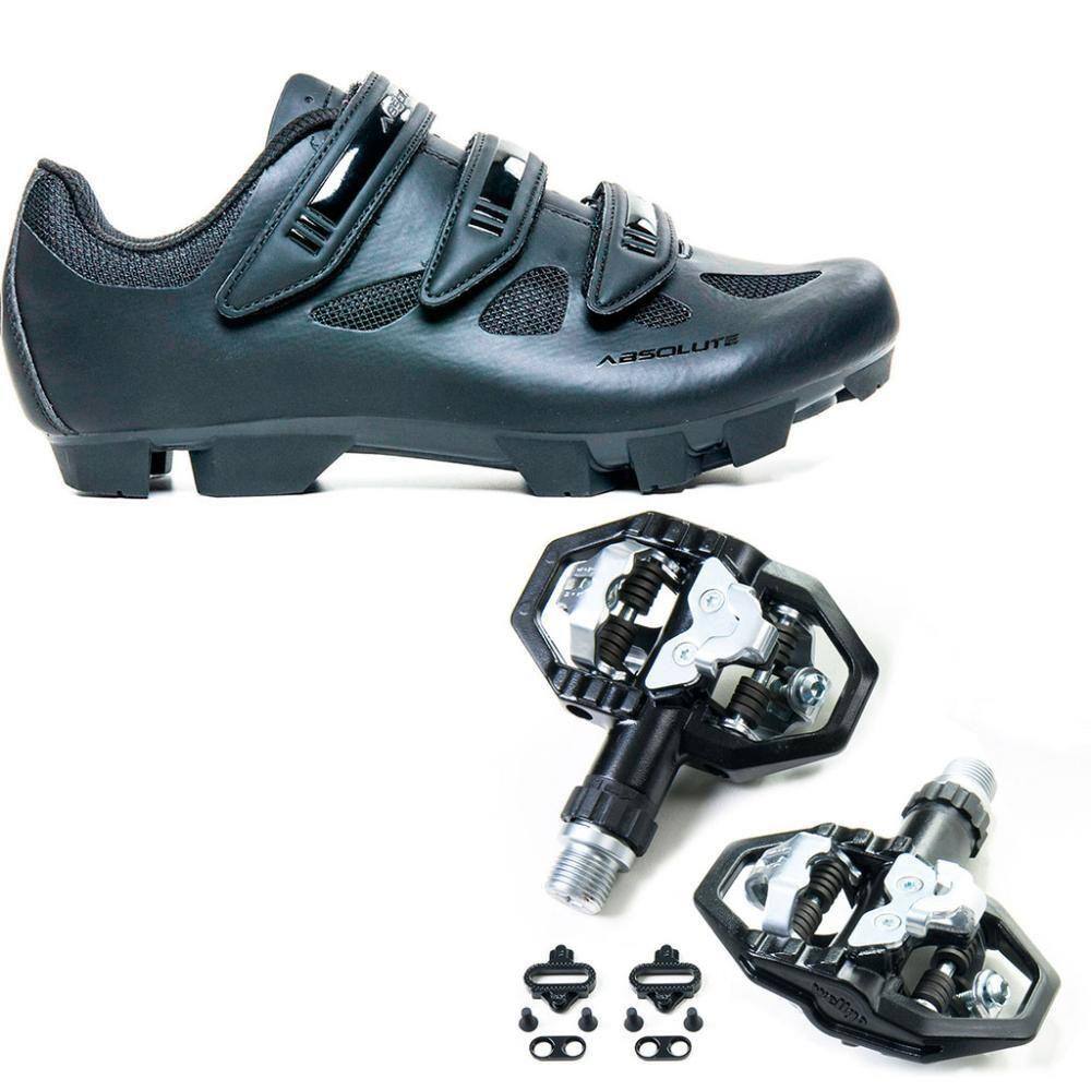 Kit sapatilha bicicleta mtb absolute nero pedal clip com tacos wellgo m919 | Black Friday Extra