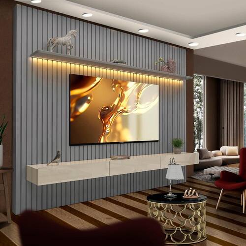 Painel Ripado Para Tv 85 Polegadas Cinza | Extra