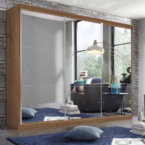 Guarda-Roupa Casal 3 Portas de Correr 4 Gavetas e 9 Espelhos | Extra