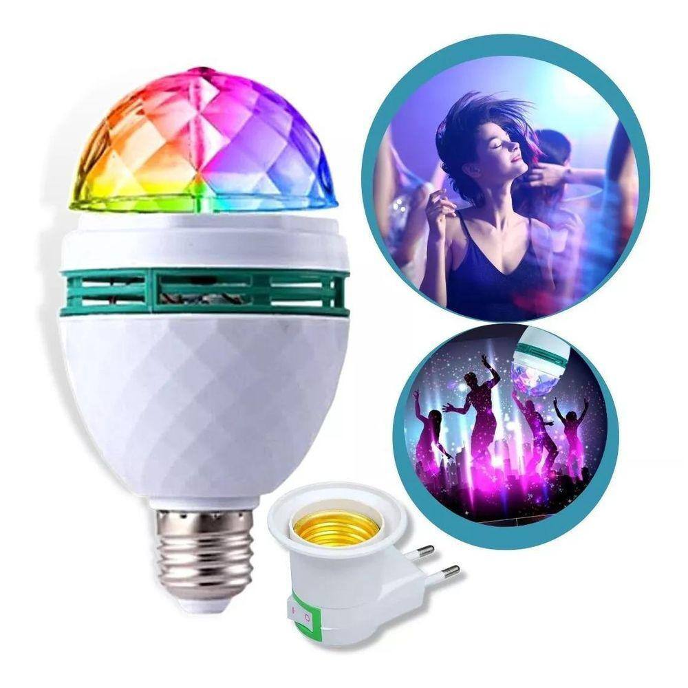 Lampada led giratoria colorida para festas extensor tomada | Extra