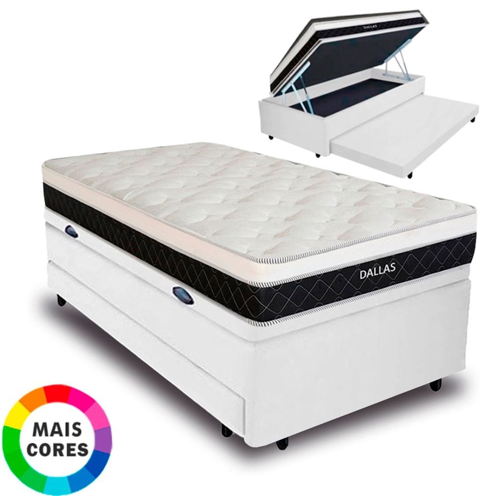 Cama box solteiro com mola ensacada bau e auxiliar | Extra