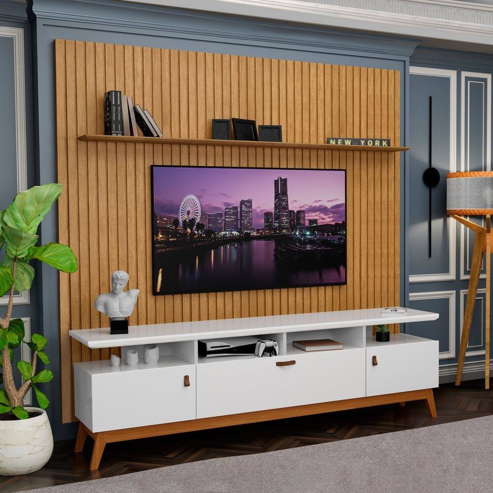 Painel e rack branco e ripado | Extra