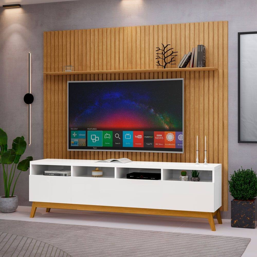 Painel e rack branco e ripado | Extra