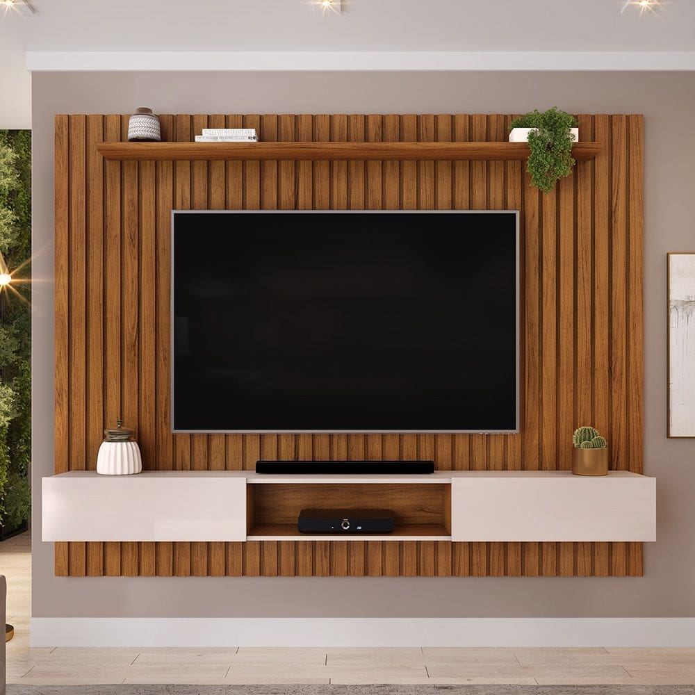 Painel tv 65 off white freijo ripado | Extra