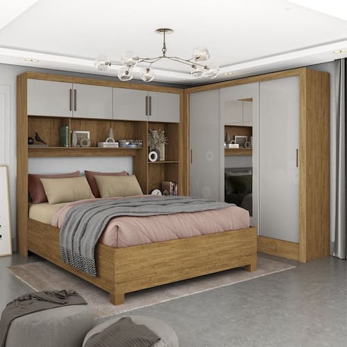 Guarda-roupa Casal Modulado 4 Portas com Cama Santiago | Extra