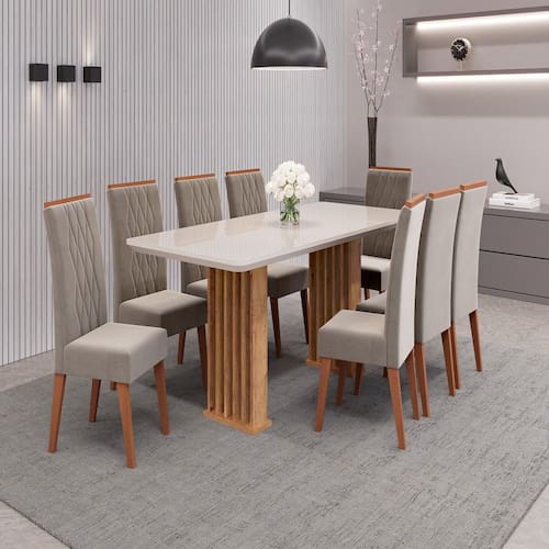 Conjunto Sala de Jantar Mesa Munique com 8 Cadeiras | Extra