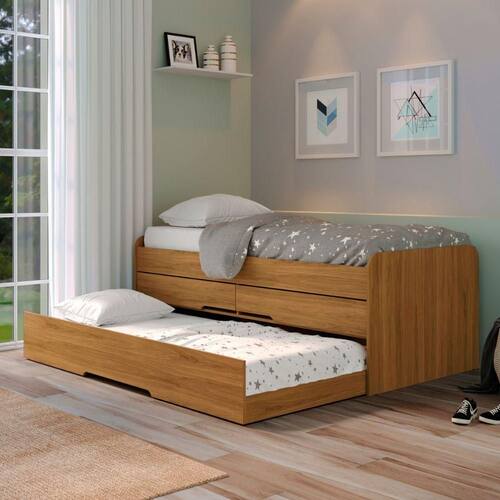 Cama Bibox de Solteiro Com Cama Auxiliar e 2 Gavetas | Extra
