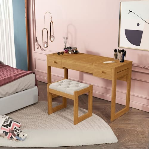 Escrivaninha penteadeira com espelho e banqueta Luanda Fenix | Extra