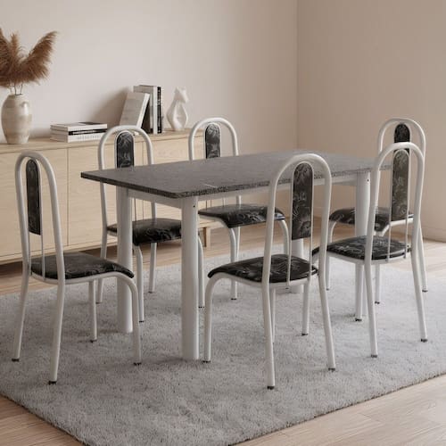 Conjunto Sala de Jantar Mesa Tubular Tampo | Extra