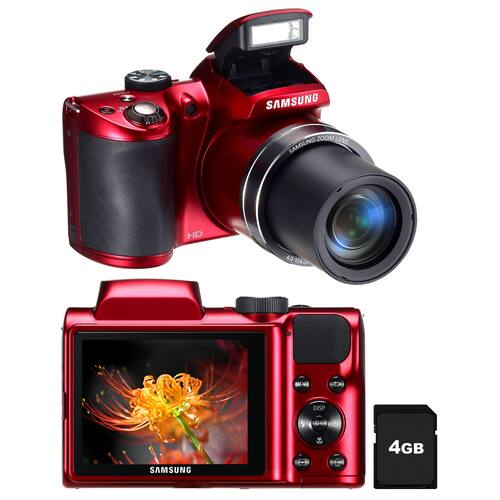 Câmera Samsung WB100 Vermelha com LCD 3,0”, | Extra