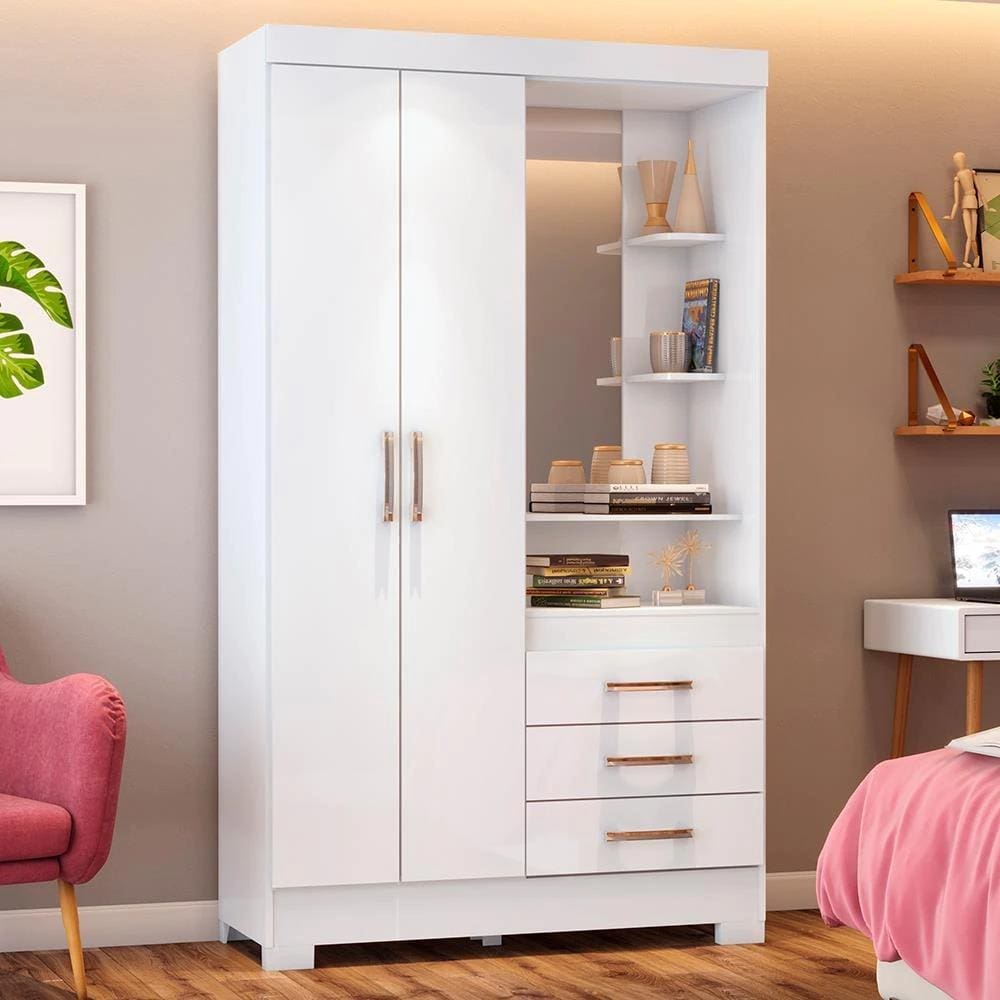 Guarda roupa solteiro flex 2 portas com 3 gaveta e espelho | Extra