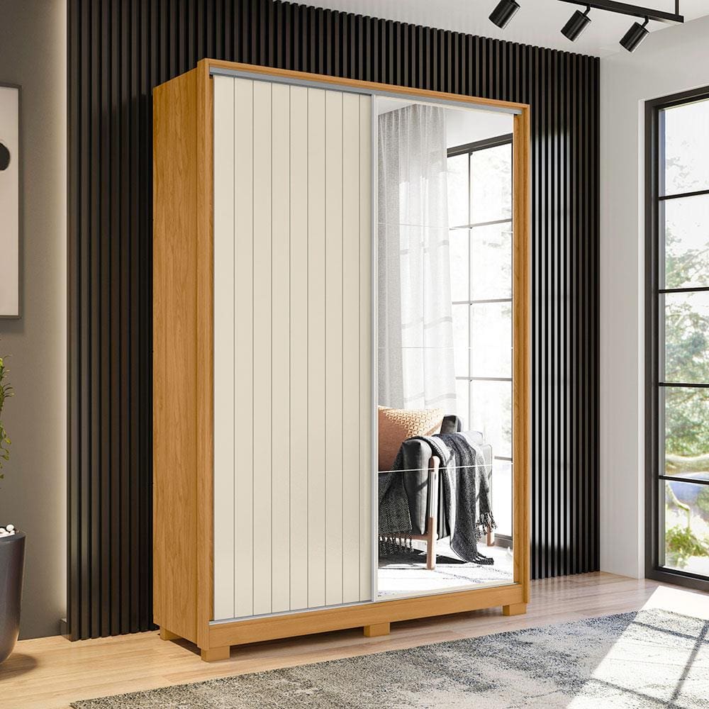 Guarda roupa casal com bastante divisorias e espelho porta correr | Extra