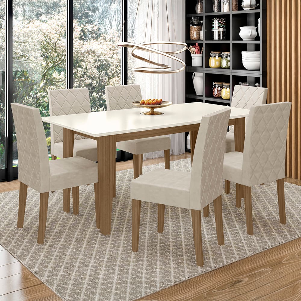 Mesa de Jantar Retangular Poliman Liz com 6 Cadeiras – 160cm de Largura ...